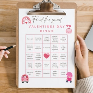 Valentine's Day Find the Guest Bingo Printable Valentine's Day Party ...