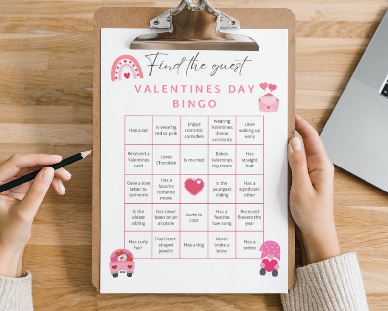 Valentine's Day Find the Guest Bingo Printable Valentine's Day Party ...