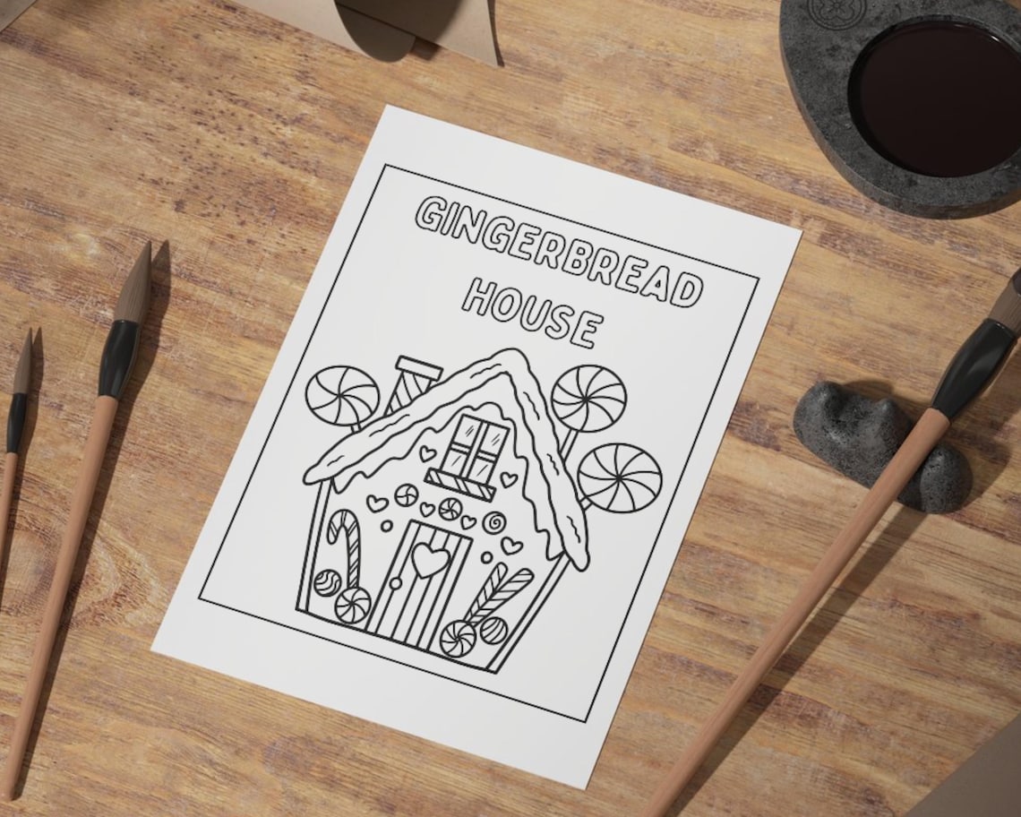 Christmas Gingerbread House Coloring Page, Printable Christmas Coloring ...