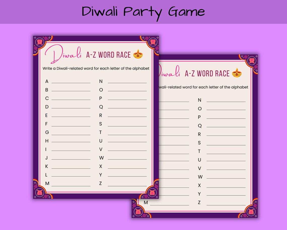 Diwali Word Race Game, Printable Diwali Party Games Activity for Kids ...