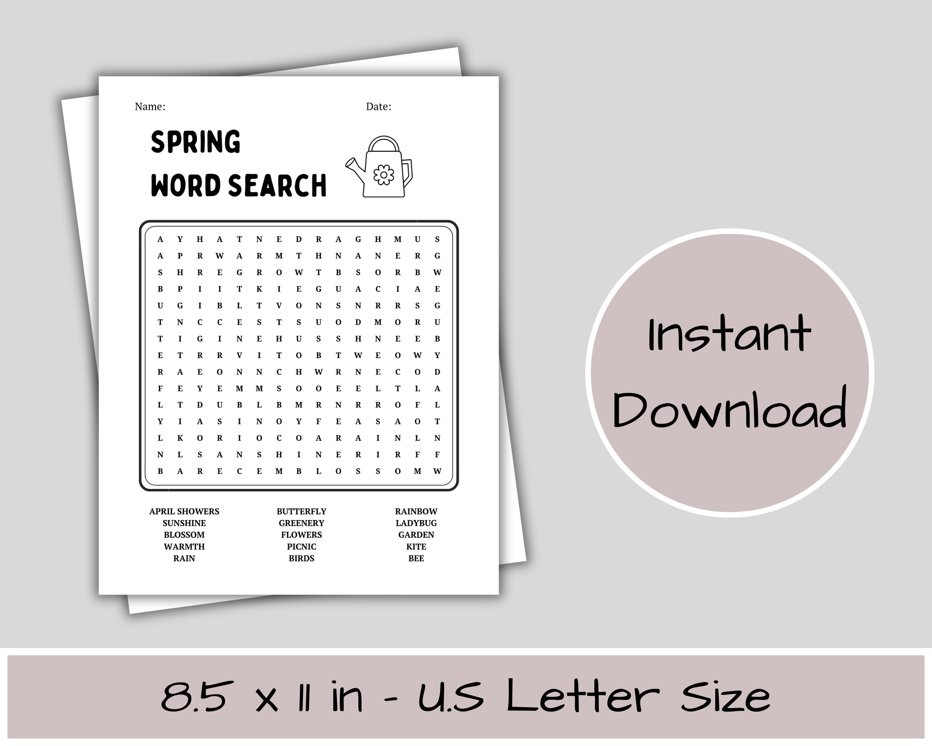 Spring Word Search, Spring Activities for Kids and Adults, Printable ...