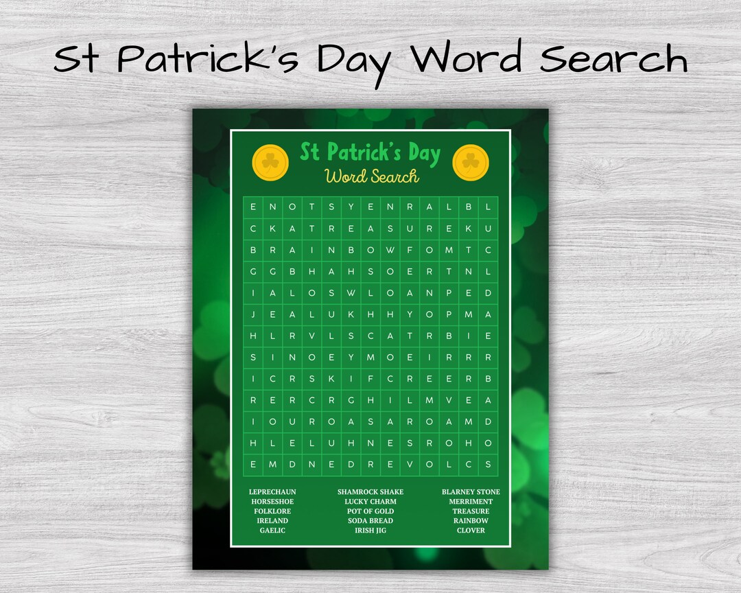 St Patrick's Day Word Search, St Patrick's Day Party Game, Printable St ...