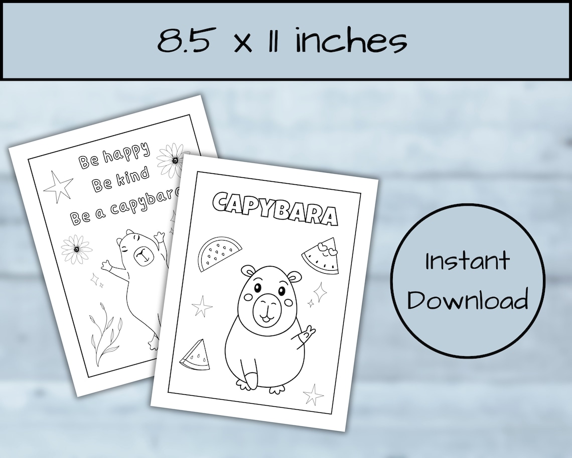 Capybara Coloring Pages Bundle | Capybara Print Digital Download ...