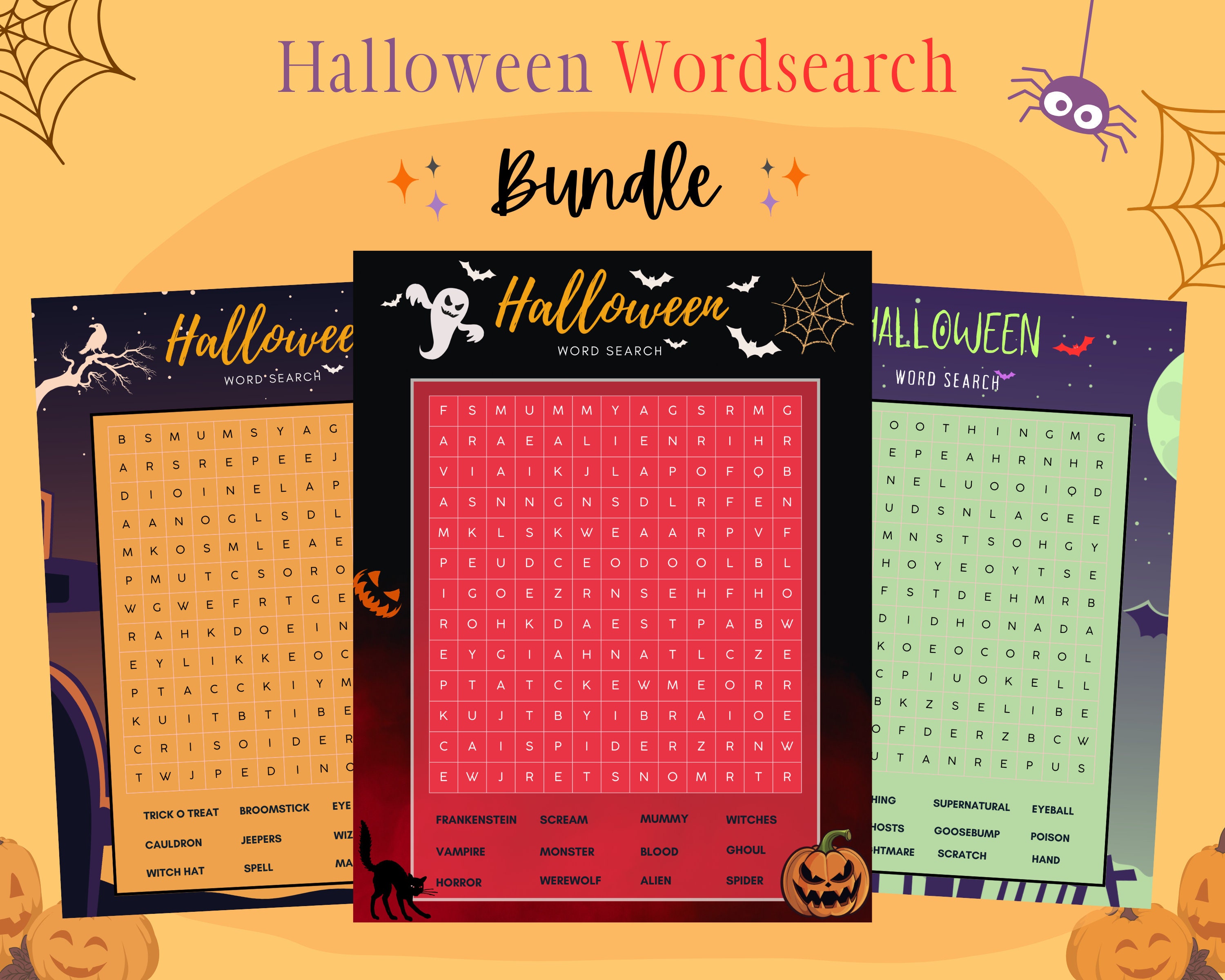 Halloween Word Search, Halloween Word Search Bundle, Halloween ...