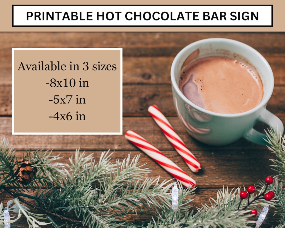 Hot Chocolate Bar Sign Printable, Hot Coca Bar Sign, Christmas Hot ...