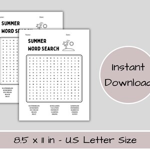 Summer Word Search Puzzle, Summer Activities for Kids and Adults ...