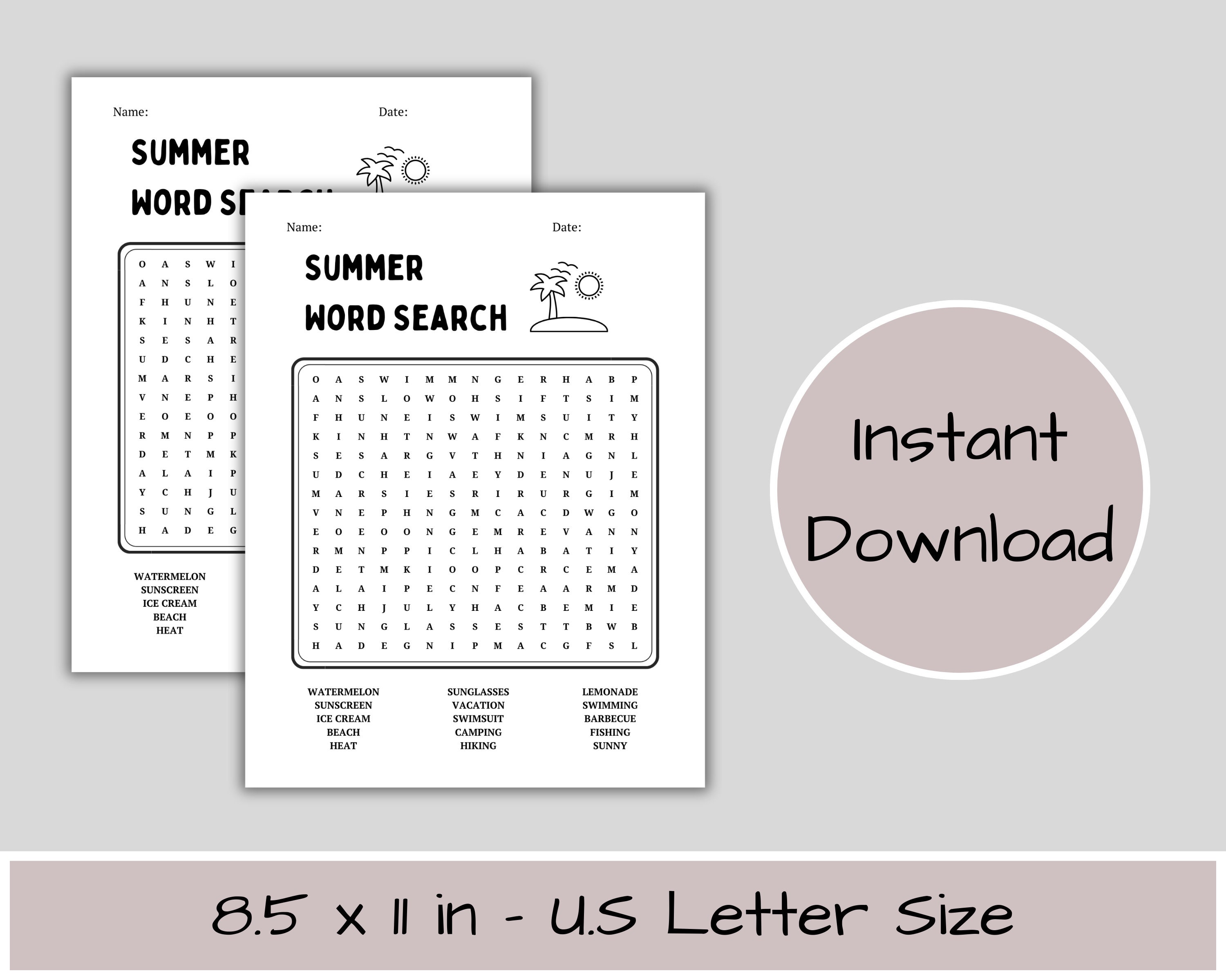 Summer Word Search Puzzle, Summer Activities for Kids and Adults ...