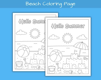 Summer Beach Coloring Page for Kids - ESL Activity - Etsy