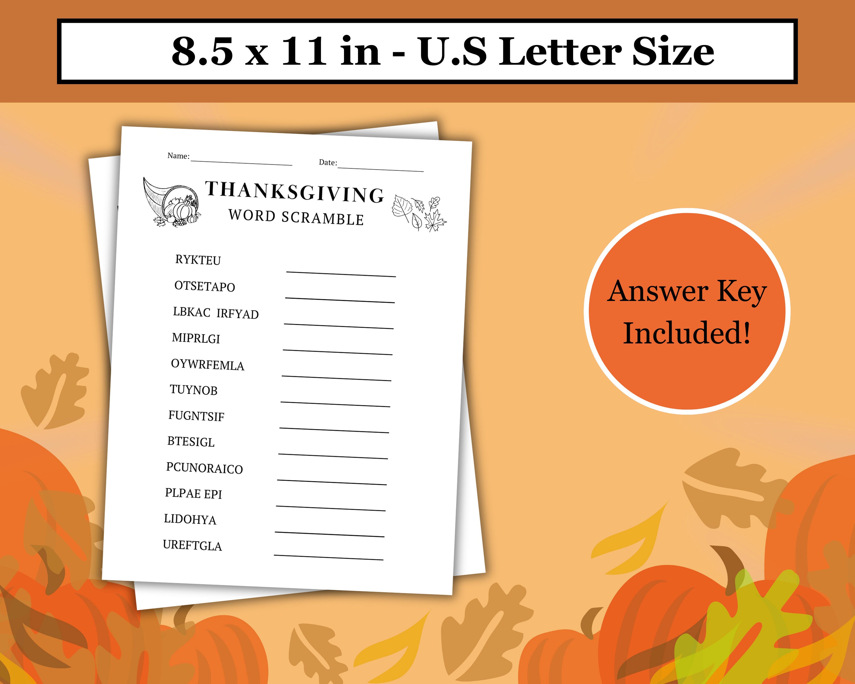 Thanksgiving Word Scramble, Thanksgiving Printable Games, Fall Games ...