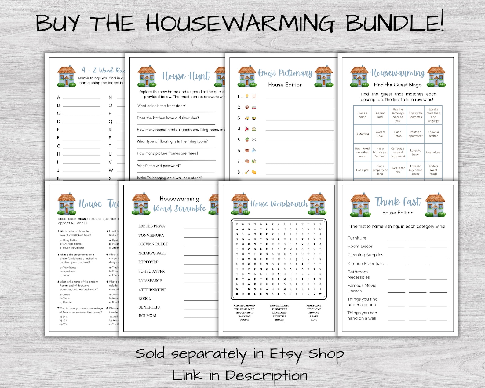 Housewarming Party Games, Housewarming House Hunt Game, Printable ...