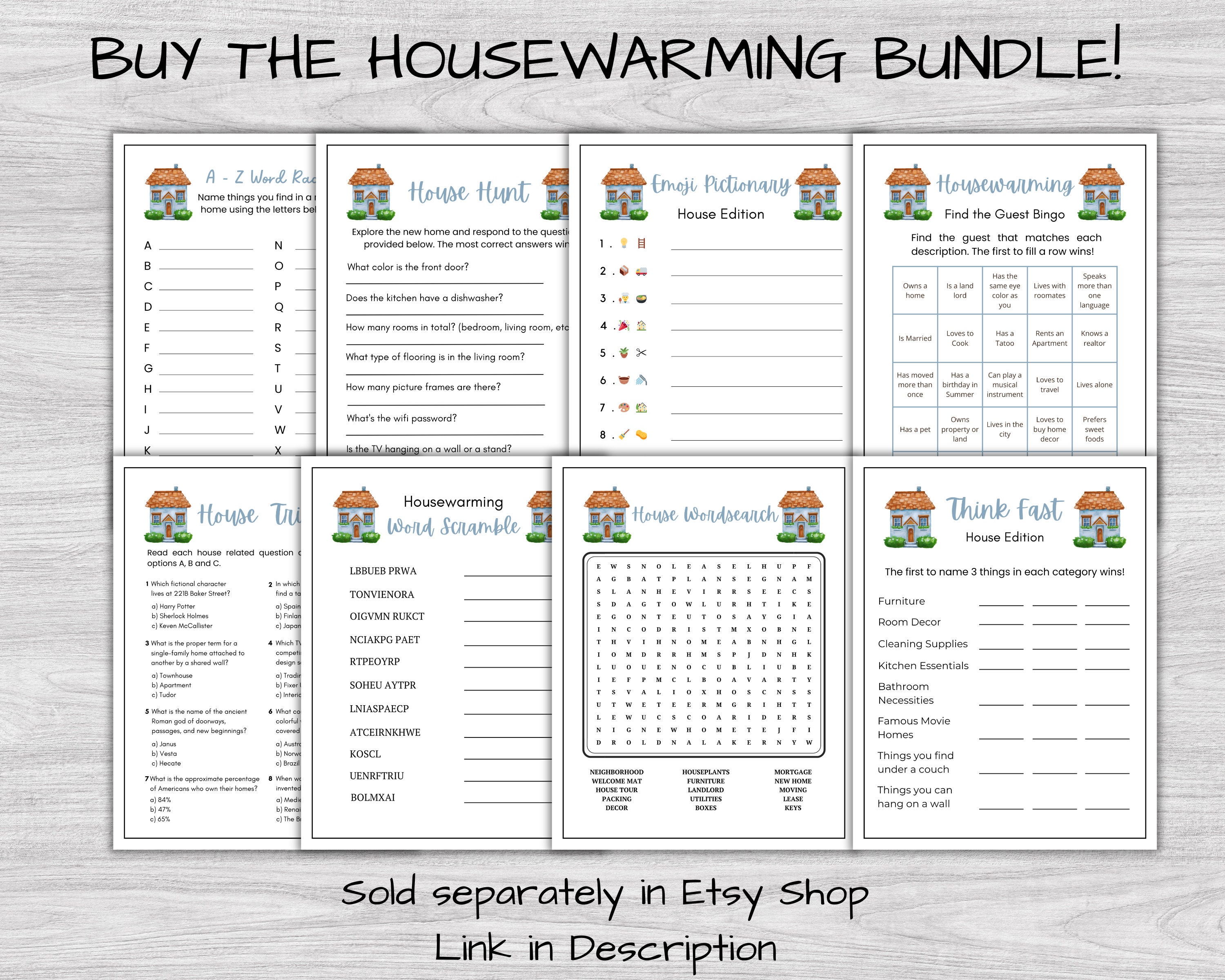 Housewarming Party Games, Housewarming House Hunt Game, Printable ...
