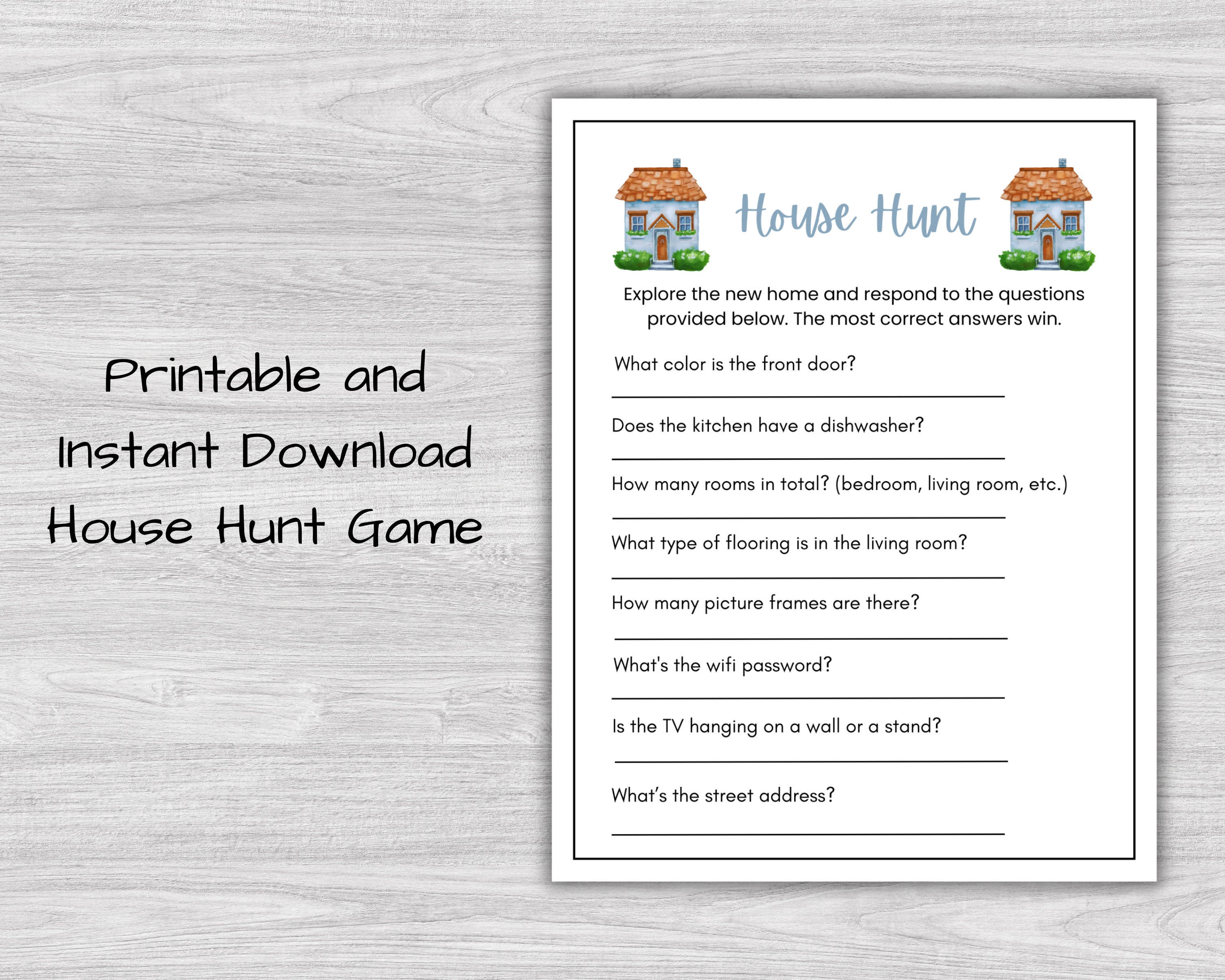 Housewarming Party Games, Housewarming House Hunt Game, Printable ...