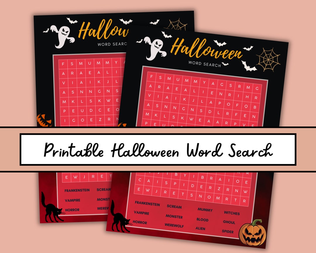 Printable Halloween Word Search Halloween Word Search For Etsy Printable Halloween Word Search Halloween Word Search For Etsy