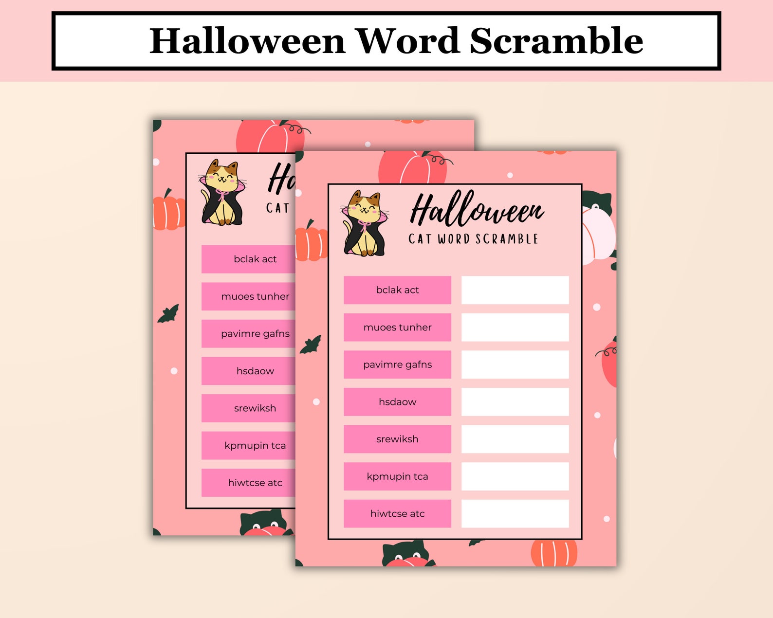 Cute Cat Word Scramble, Halloween Word Scramble Game, Halloween Word ...