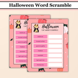 Cute Cat Word Scramble, Halloween Word Scramble Game, Halloween Word ...