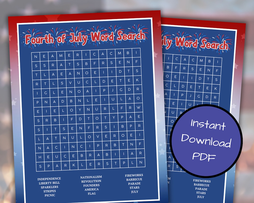 Fourth of July Word Search, Printable 4th of July Party Game ...