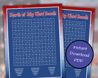 4th of July Word Search, Independence Day Game, Patriotic Game, Summer ...