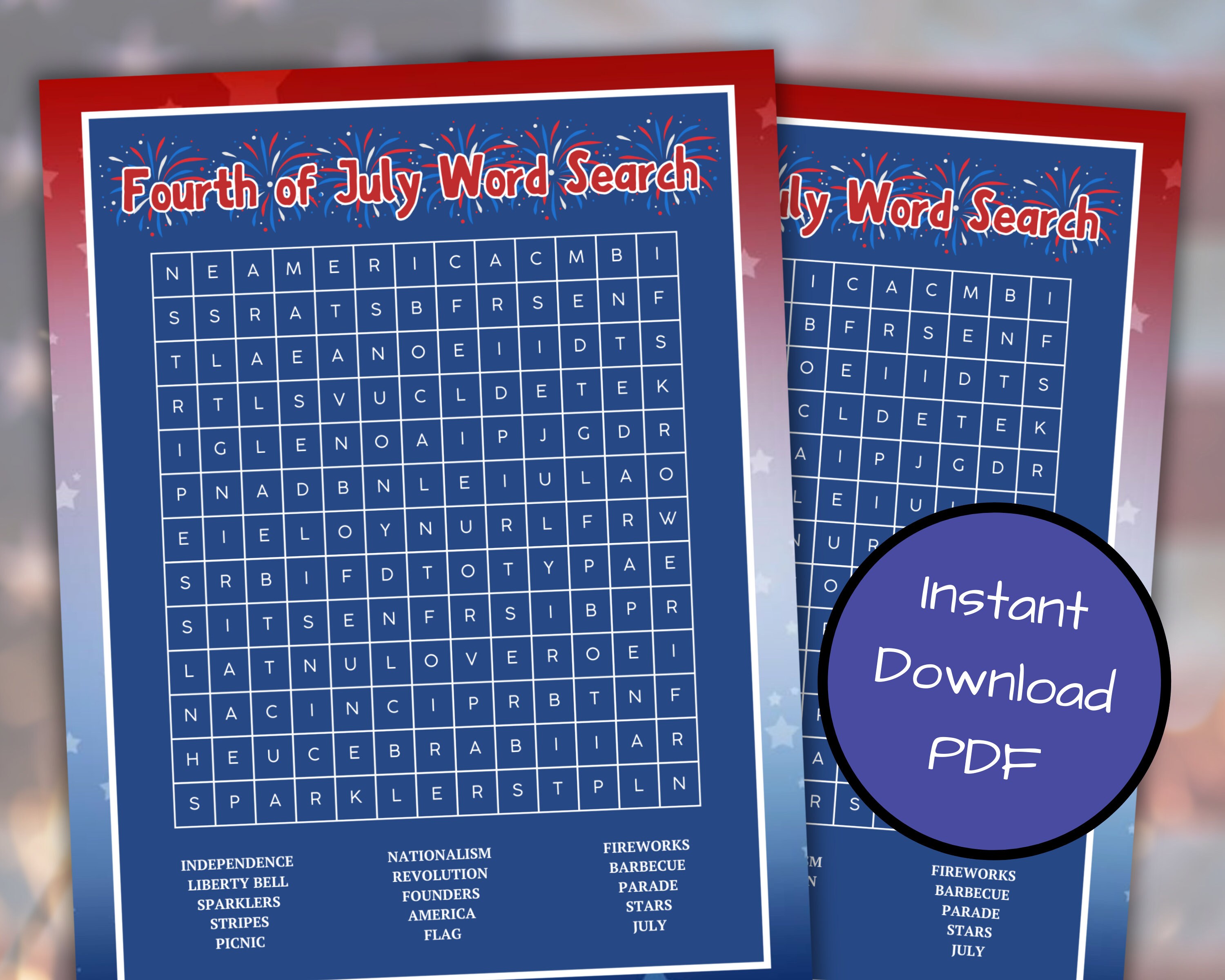 Fourth of July Word Search, Printable 4th of July Party Game ...