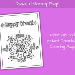 Diwali Coloring Page, Rangoli & Diya Art (PDF) - Etsy