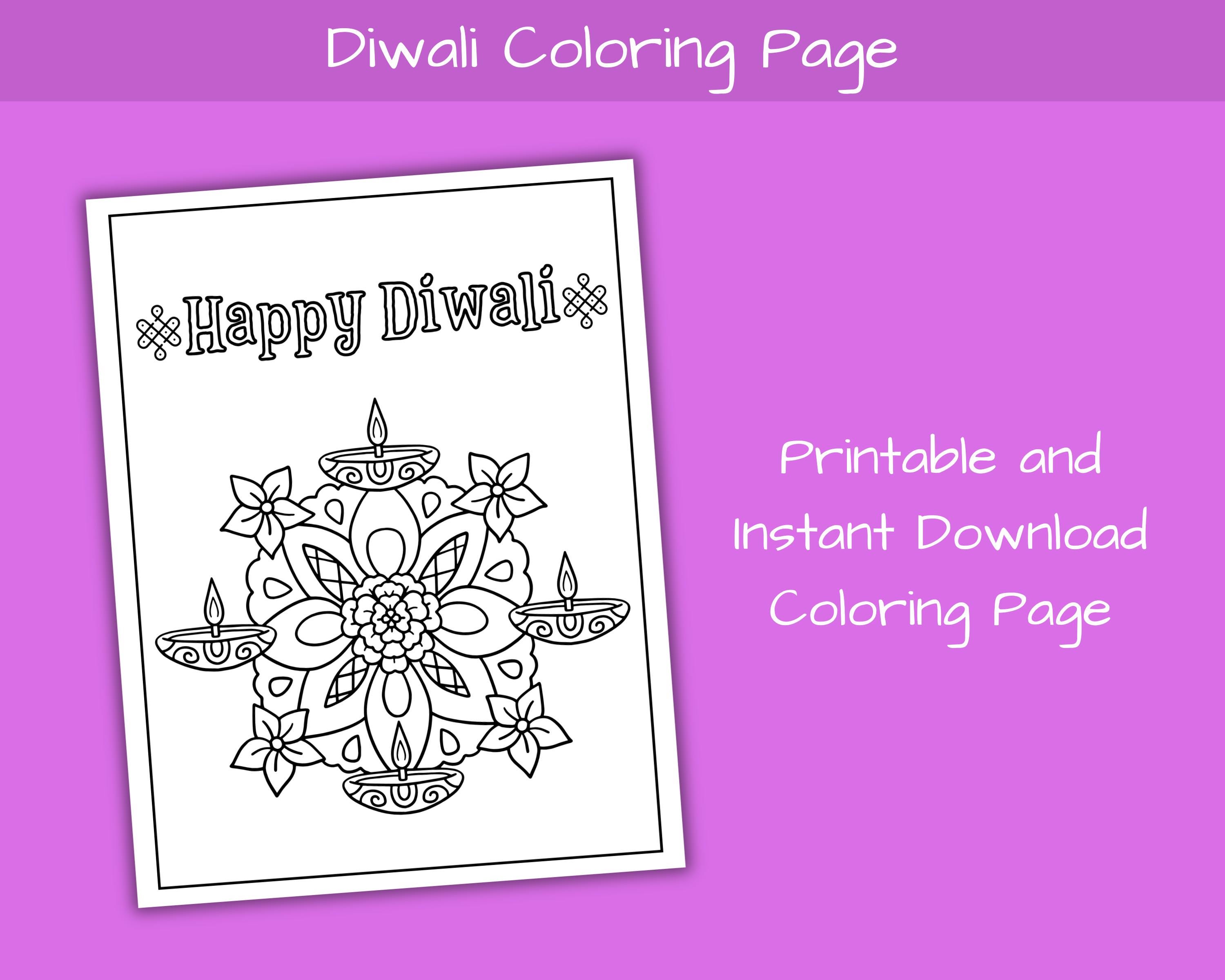 Diwali Coloring Page, Printable Diwali Activity Sheet for Kids and ...