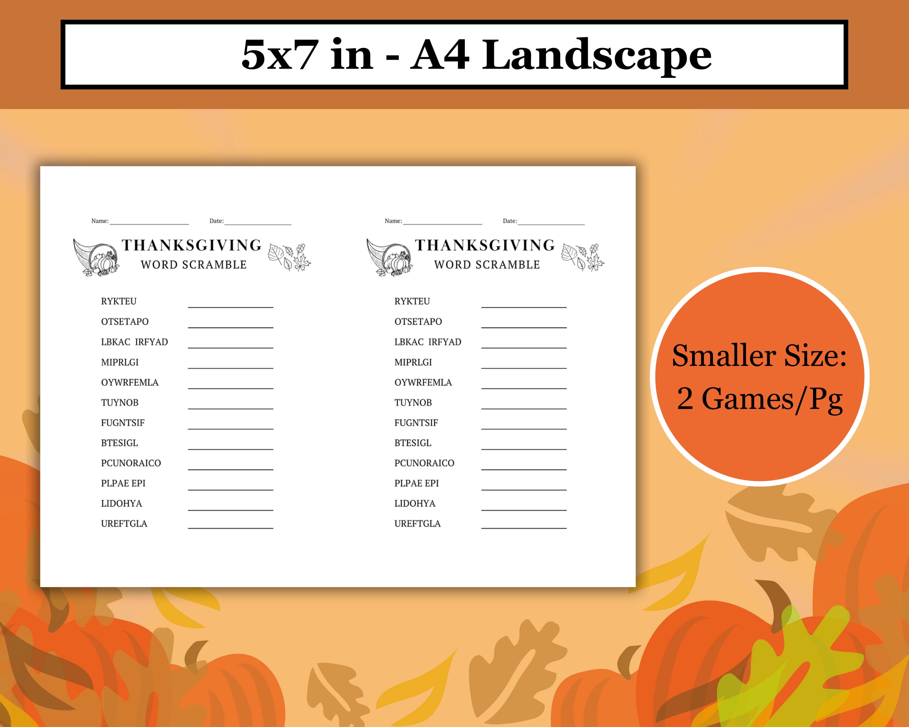 Thanksgiving Word Scramble, Thanksgiving Printable Games, Fall Games ...