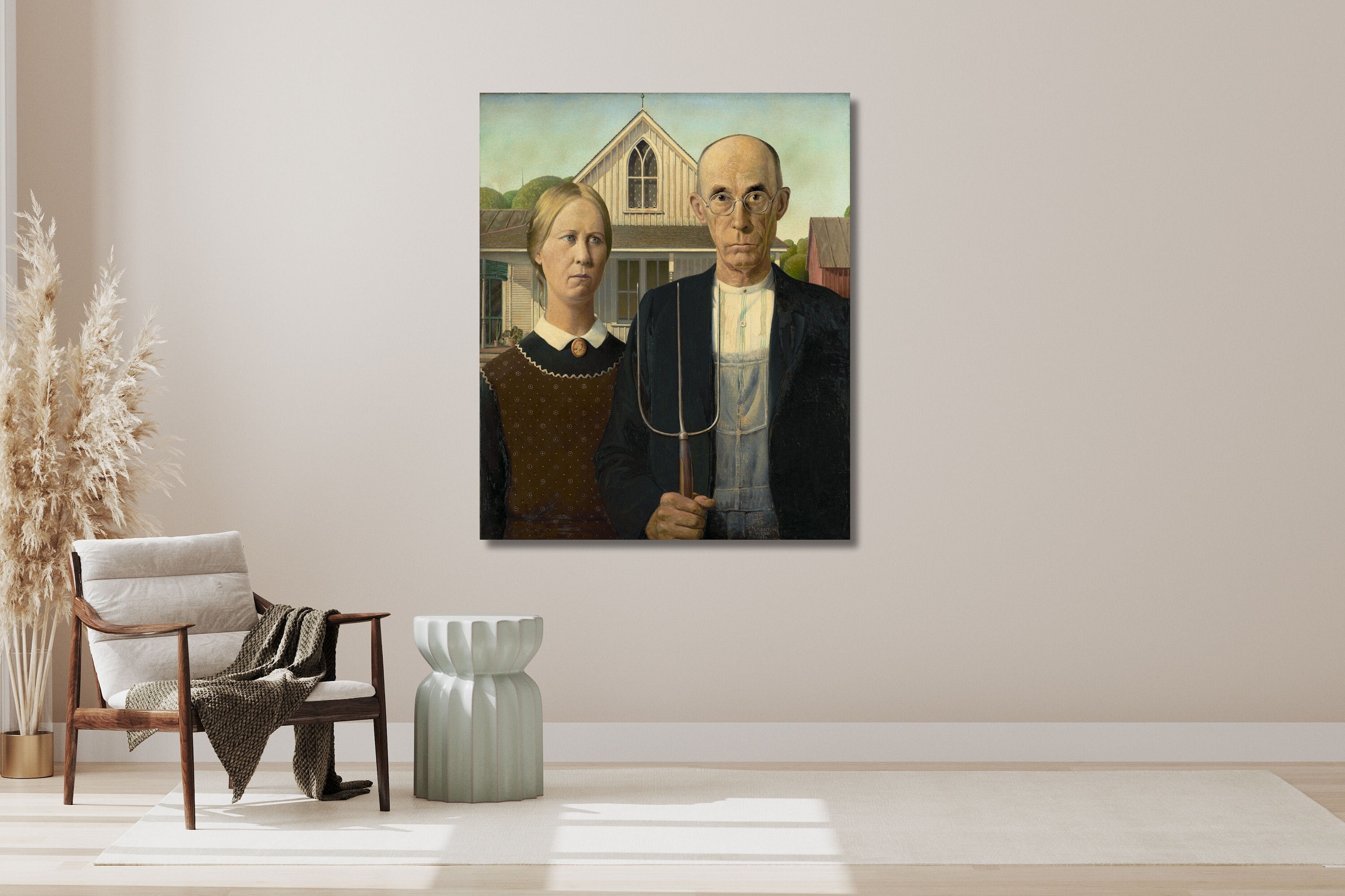 American Gothic 1930, Grant Wood, Famous Oil Painting, Exhibition ...