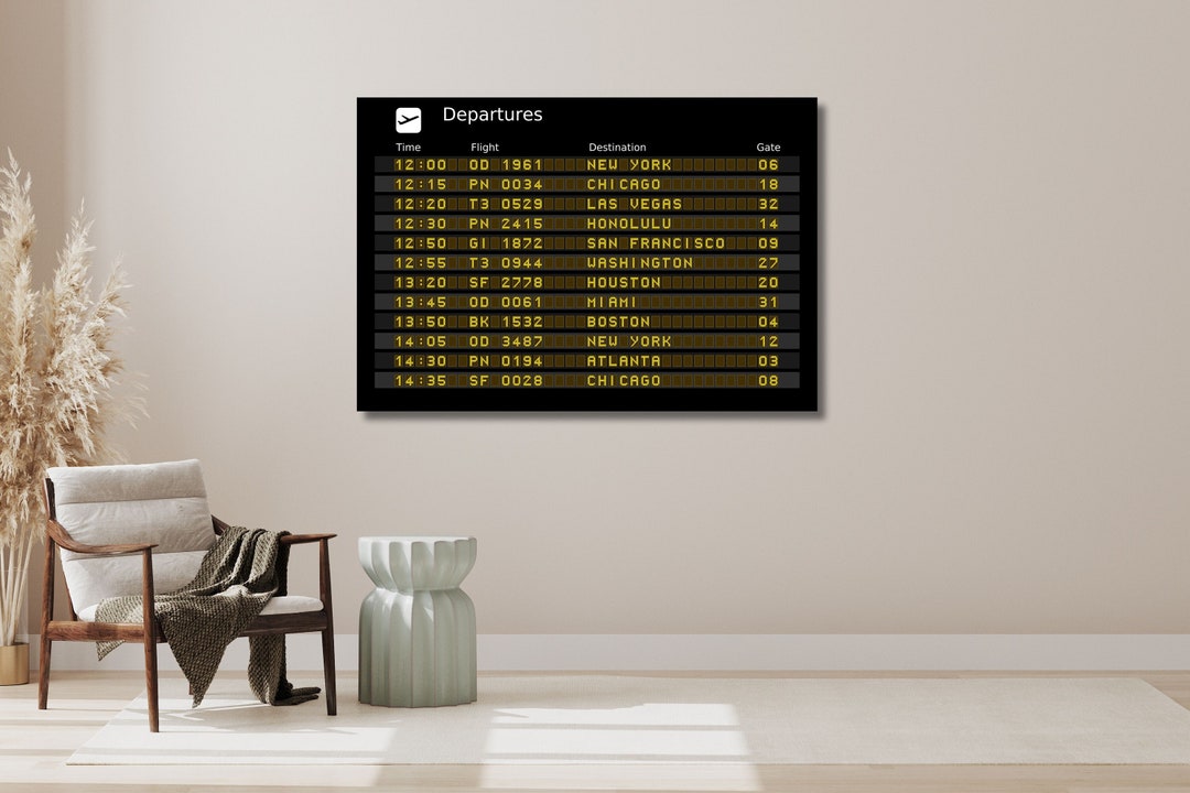 Flight Departures Poster, Airway Wall Art, International Airport ...