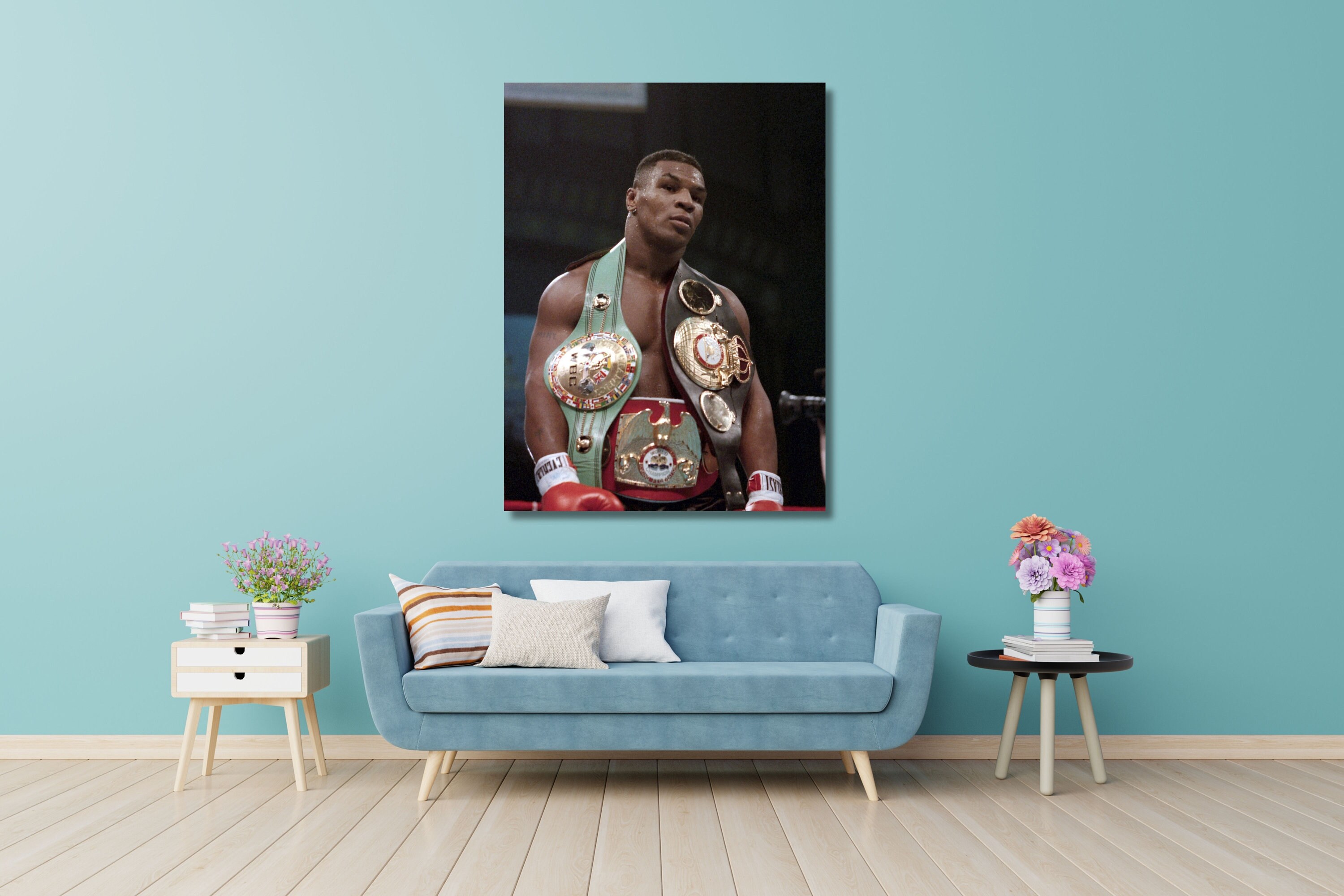 Mike Tyson Boxing Poster, Mike Tyson Champion 1987, Tyson Boxing Belts ...