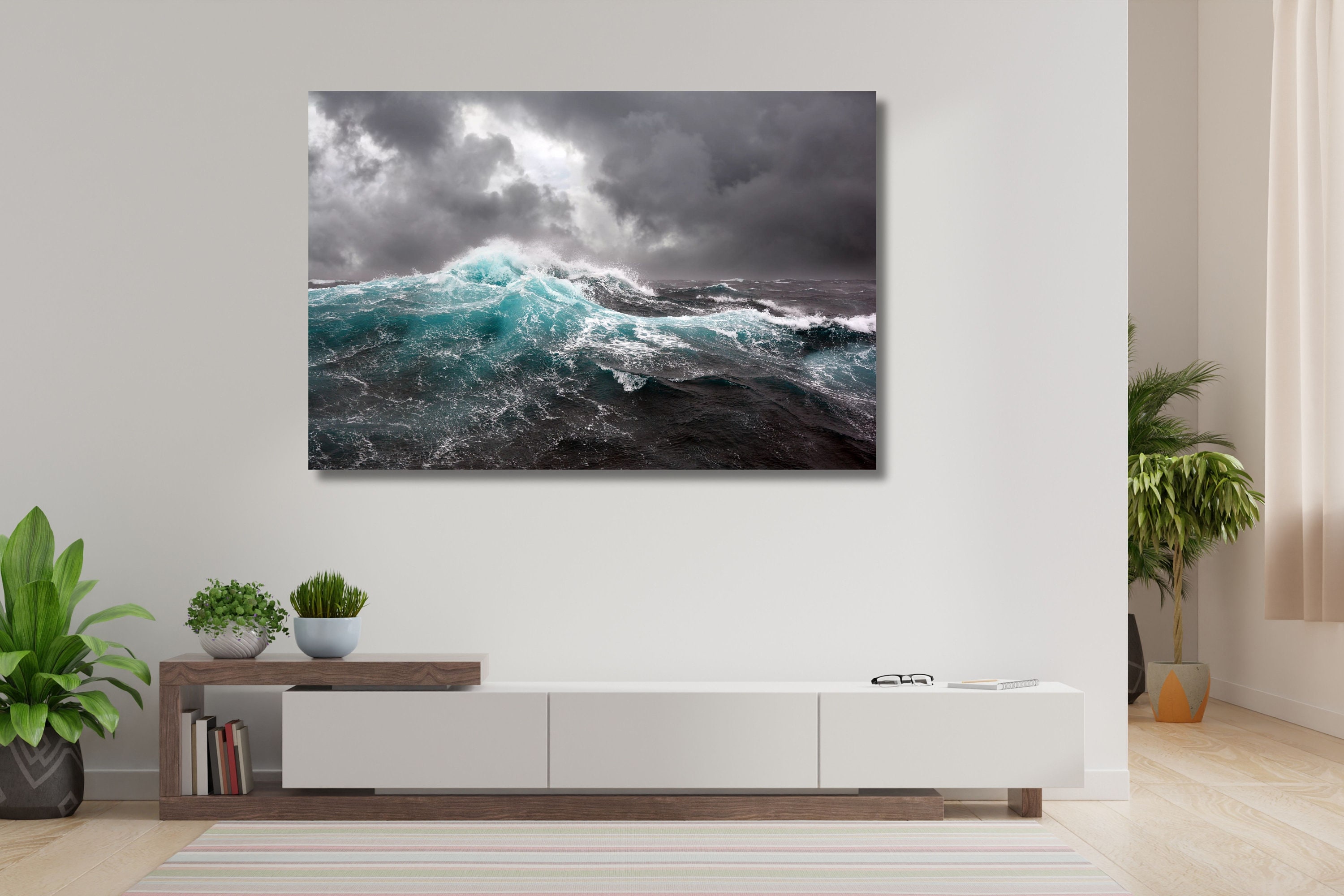 Stormy Ocean Waves, Ocean Landscpe Poster, Big Ocean Wave Artwork ...