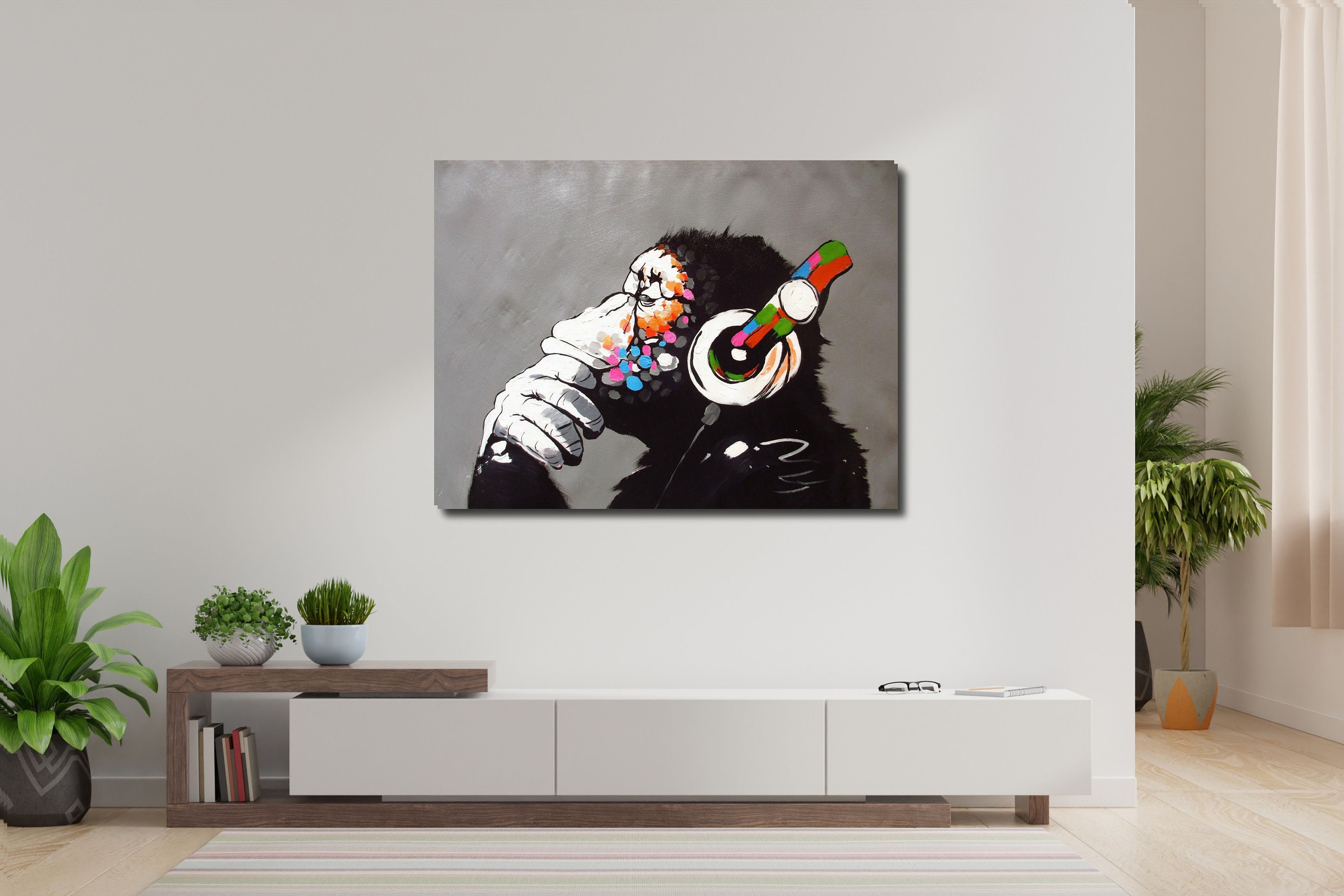 Banksy DJ Monkey Banksy Canvas Banksy Thinking Monkey - Etsy