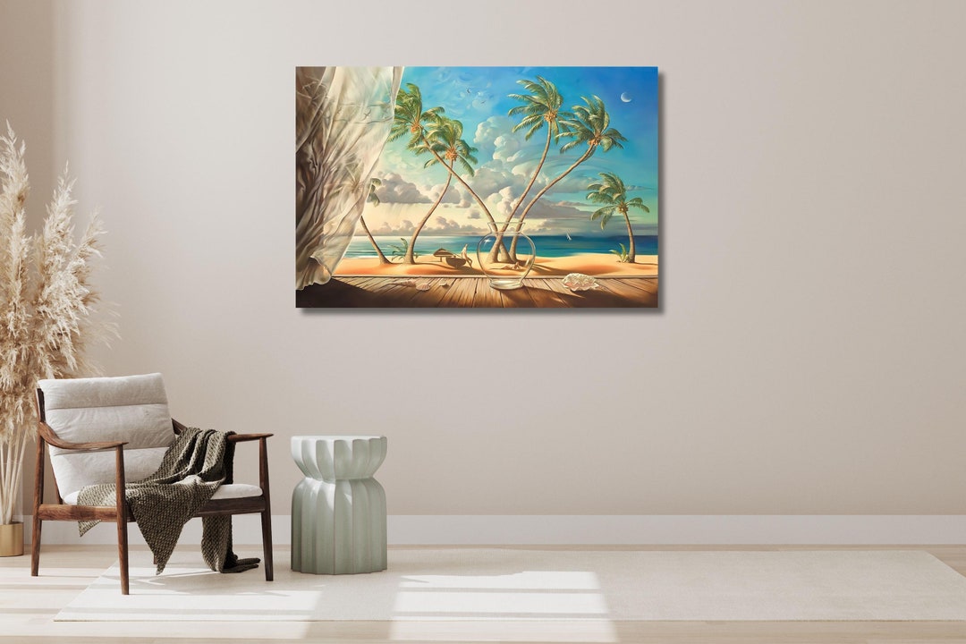 Ocean Breeze, Vladimir Kush, Ocean View Painting, Palm Trees Canvas ...