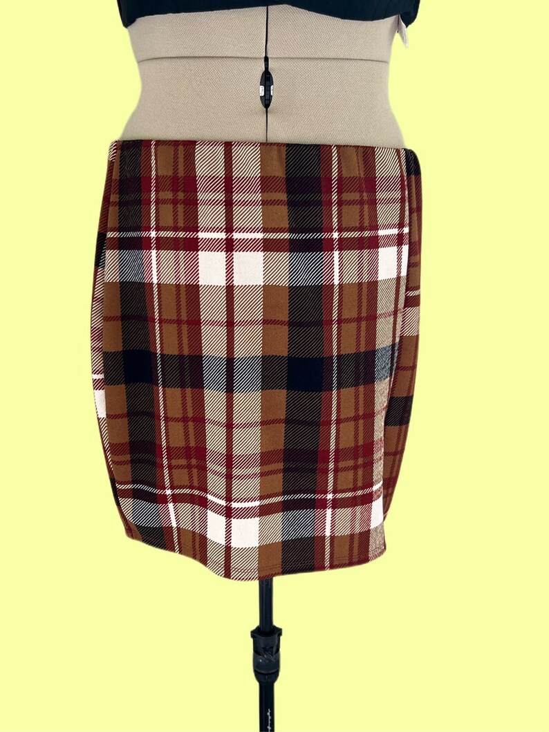 Brown Plaid Pencil Mini Skirt Etsy