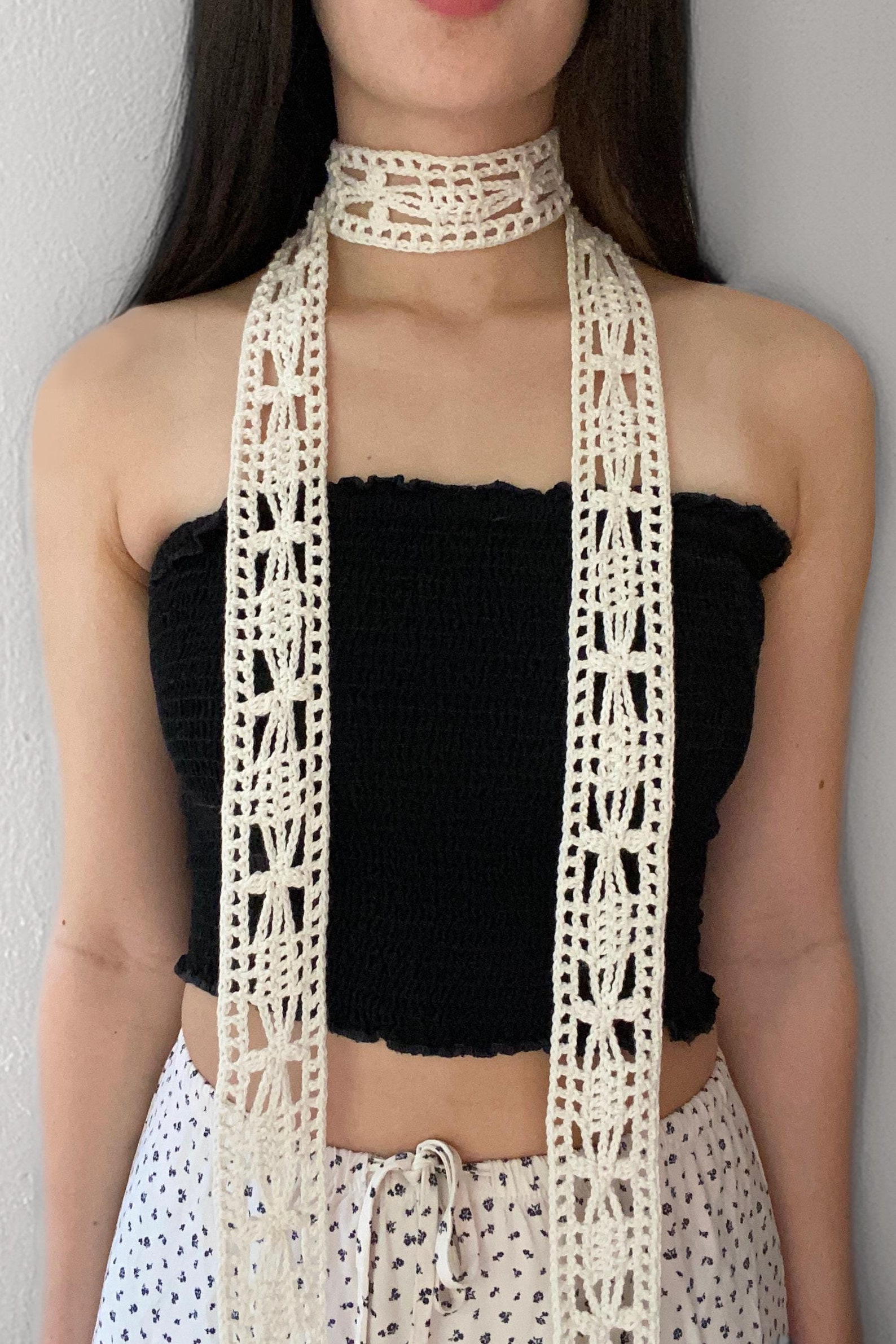 Crochet 35mm Film Skinny Scarf - Black, Cream, White - Etsy