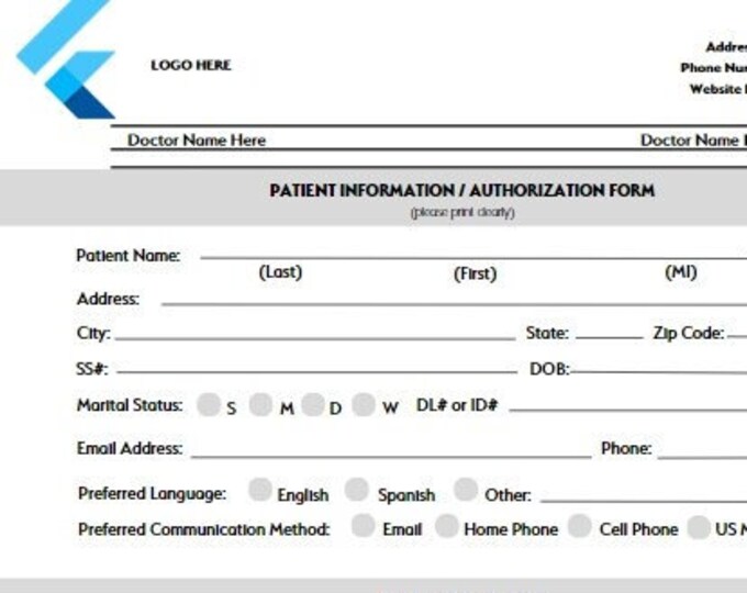 Editable Patient Intake Form - Etsy