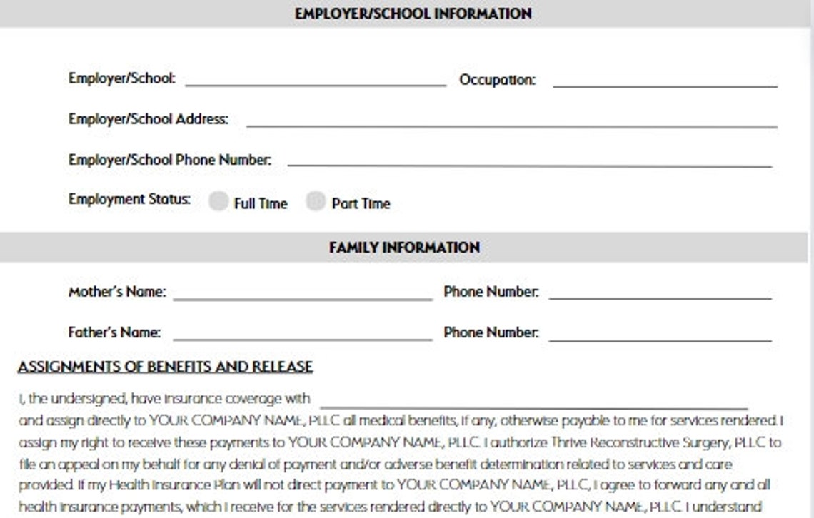 Editable Patient Intake Form - Etsy