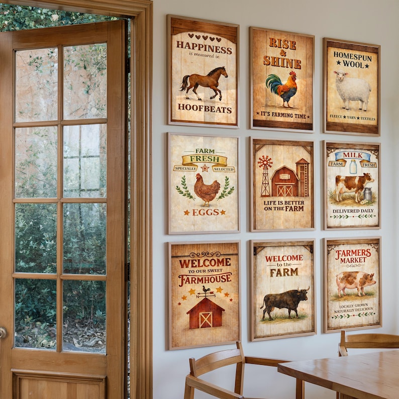 Farmhouse Animal Prints Set Rustic Kitchen Wall Art (digital Download ...
