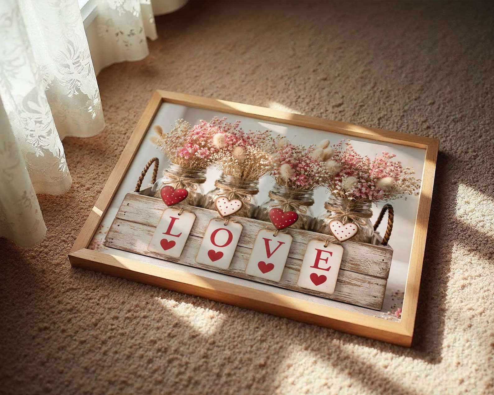 Farmhouse Valentine's Day Print: Mason Jar Flowers, Rustic LOVE Sign ...