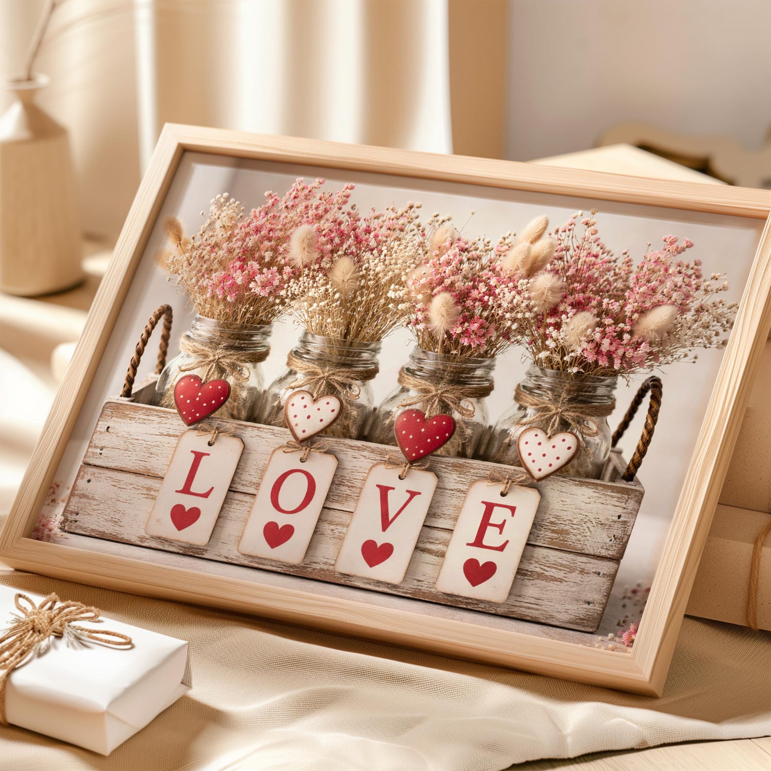 Farmhouse Valentine's Day Print: Mason Jar Flowers, Rustic LOVE Sign ...