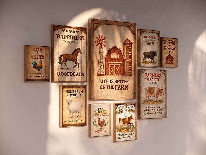 Farmhouse Animal Prints Set Rustic Kitchen Wall Art (digital Download ...