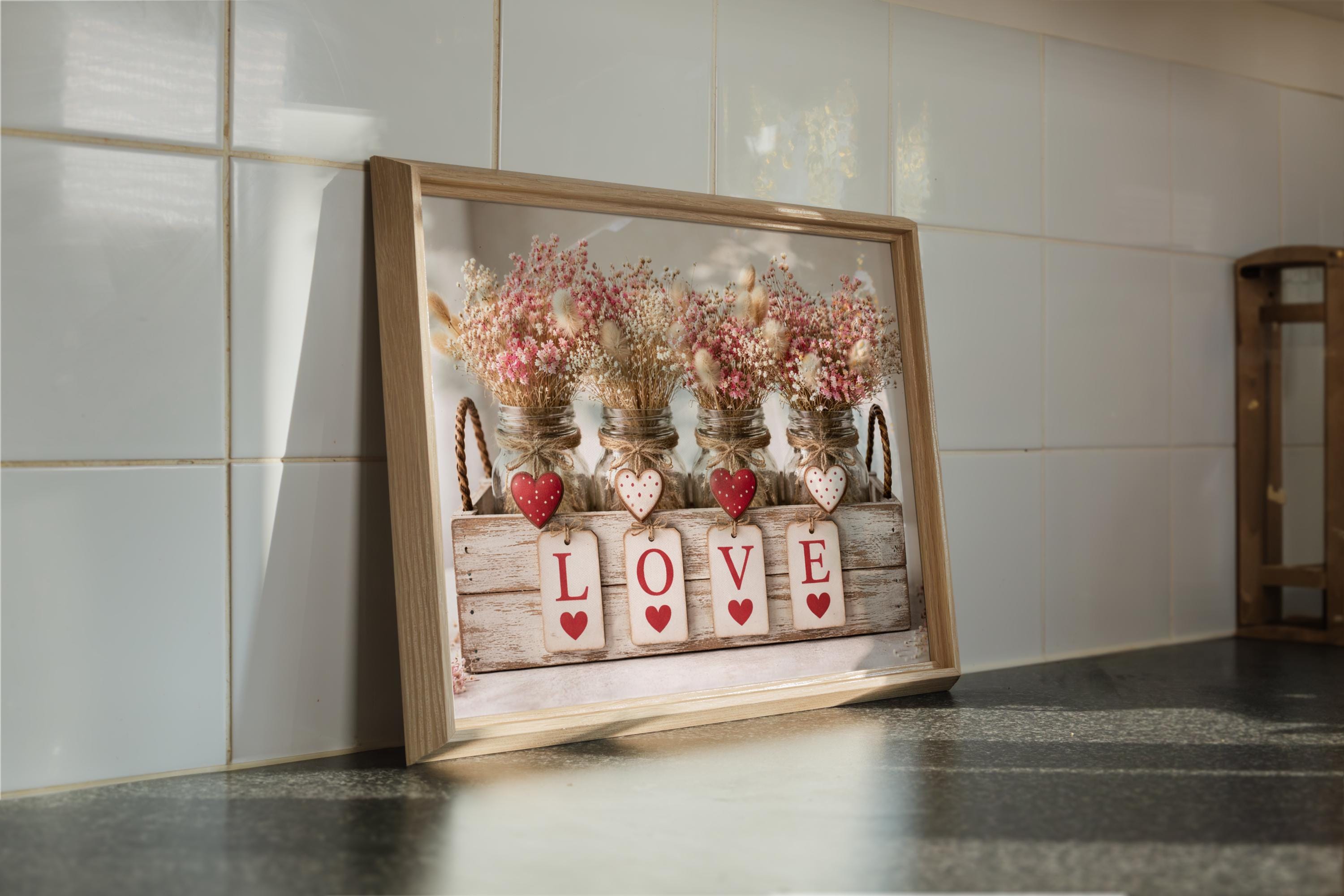 Farmhouse Valentine's Day Print: Mason Jar Flowers, Rustic LOVE Sign ...