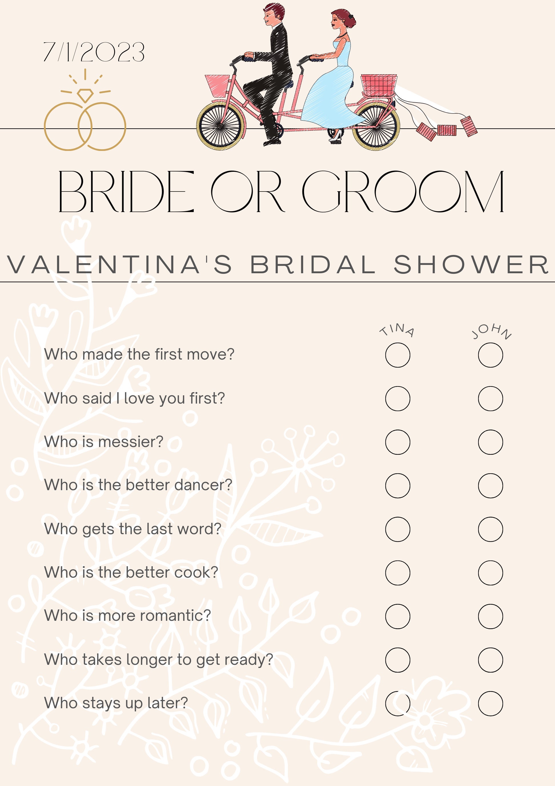 Him or Her Bridal Shower Game Minimalist He Said She Said - Etsy