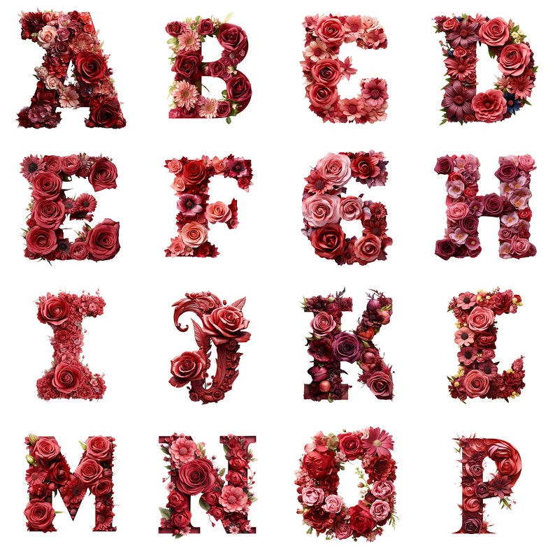 Red Rose Alphabet Clipart Floral Font Letters Doodle Letters PNG ...