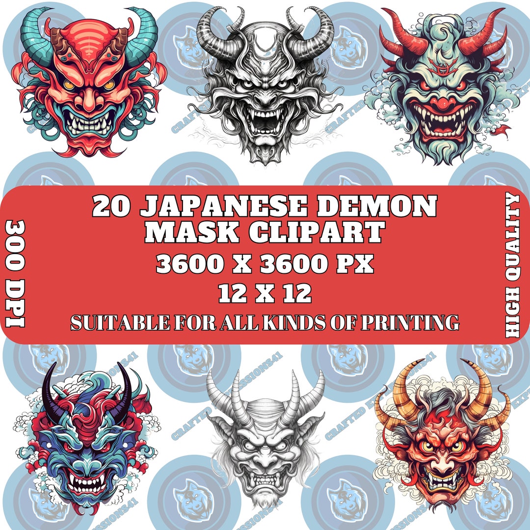 20 Japanese Demon Mask Clipart Bundle Anime Oni, Hanya, Tengu, Ninja ...