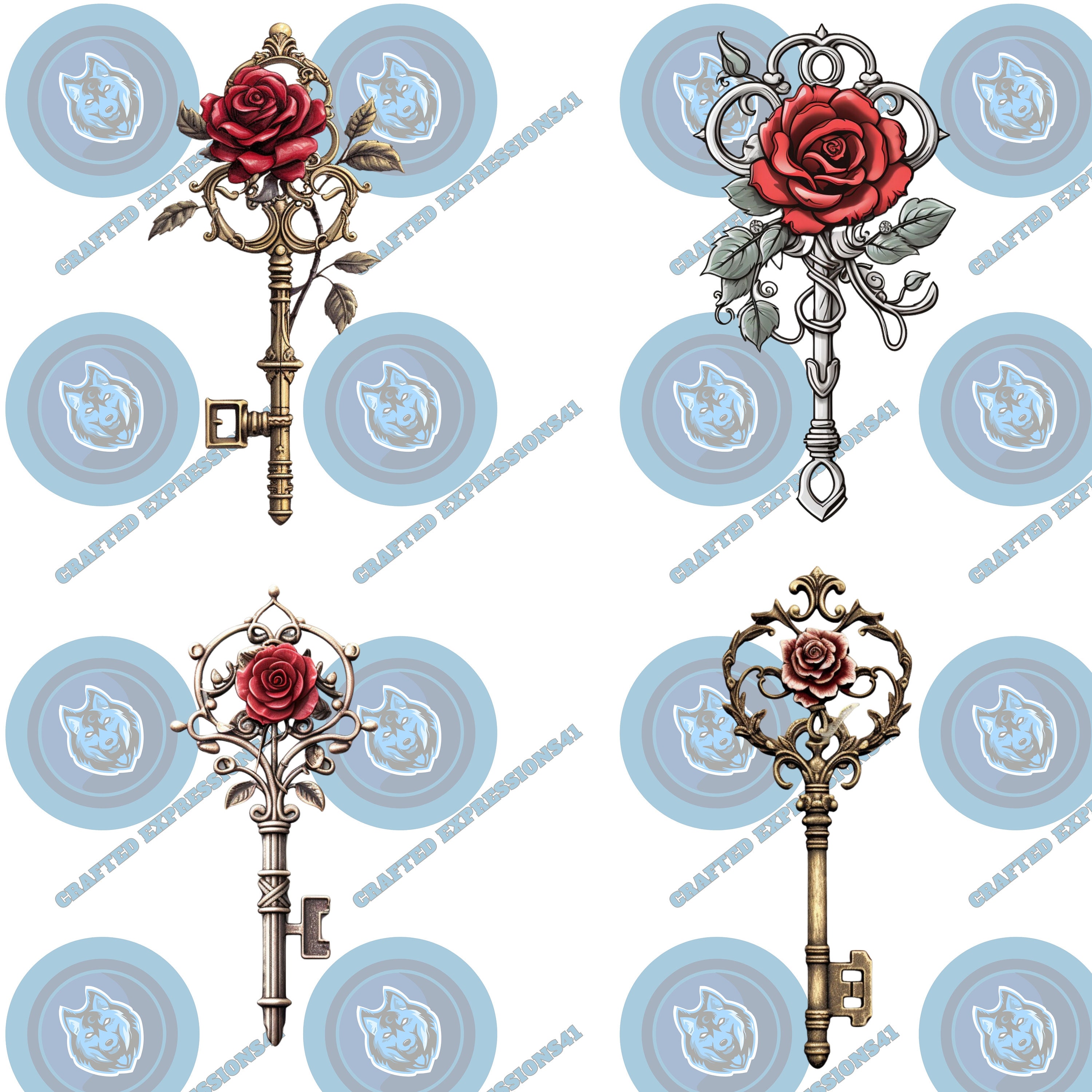 Medieval Rose Key Clipart Romantic Art-inspired Design Delicate Rose ...