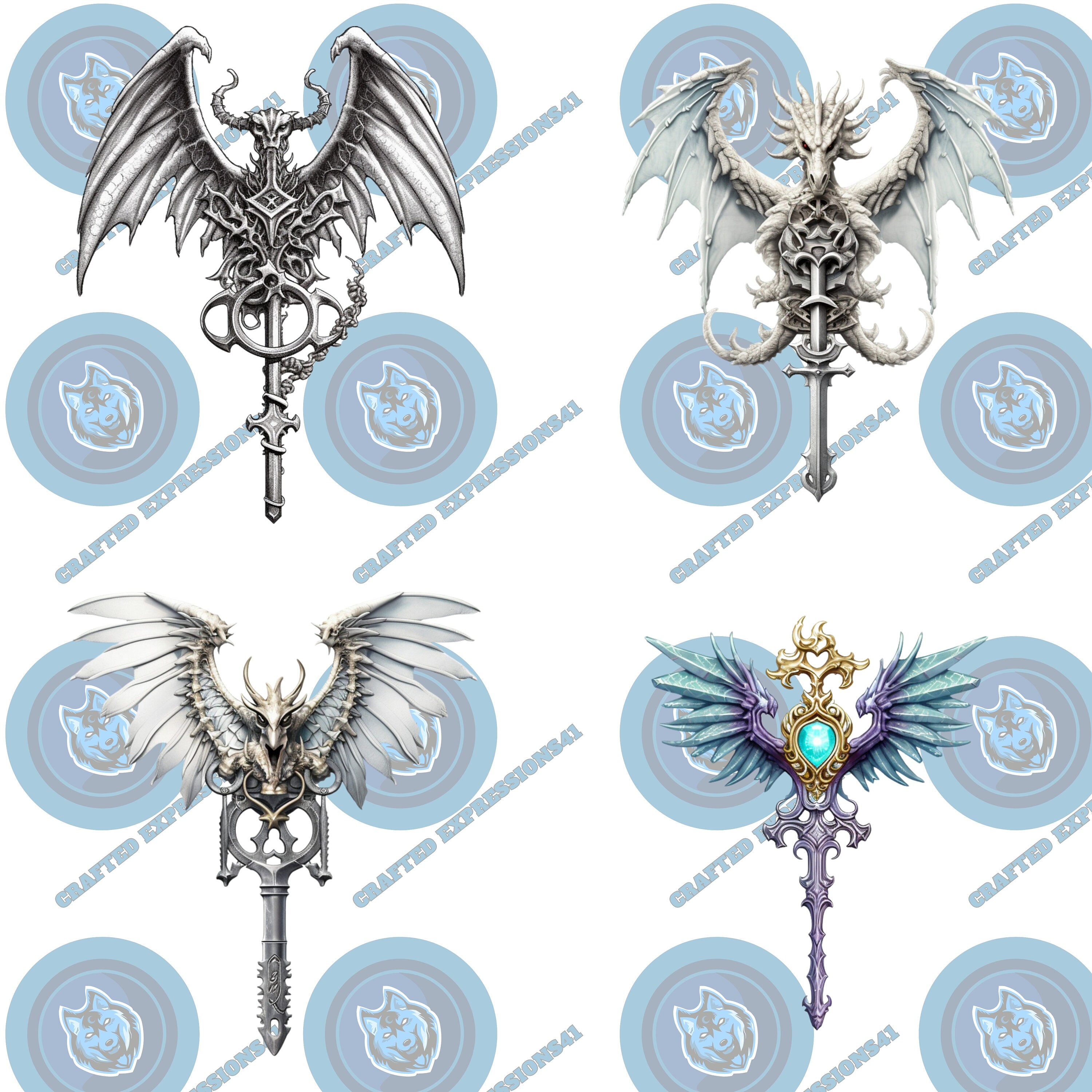 Mystical Dragon Key Clipart Unique Design With Dragon Wing Tips Fantasy ...