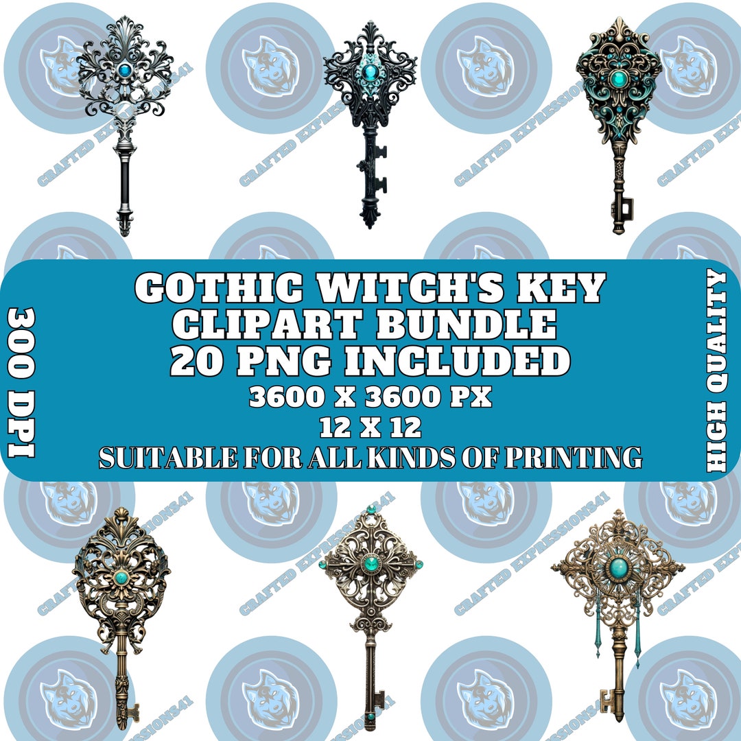 Gothic Witch's Key Clipart Bundle Mystical Enchantress Key Shadowy ...
