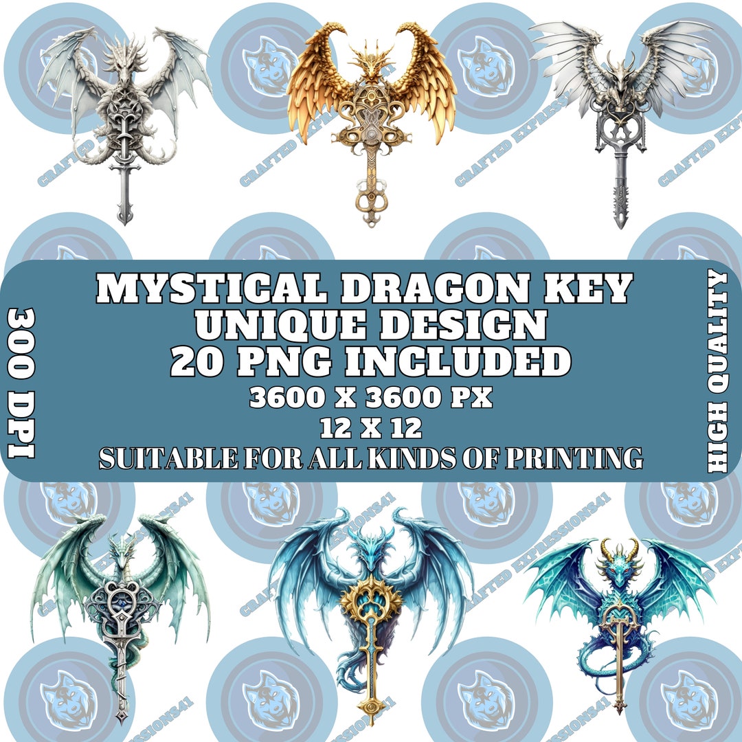 Mystical Dragon Key Clipart Unique Design With Dragon Wing Tips Fantasy ...