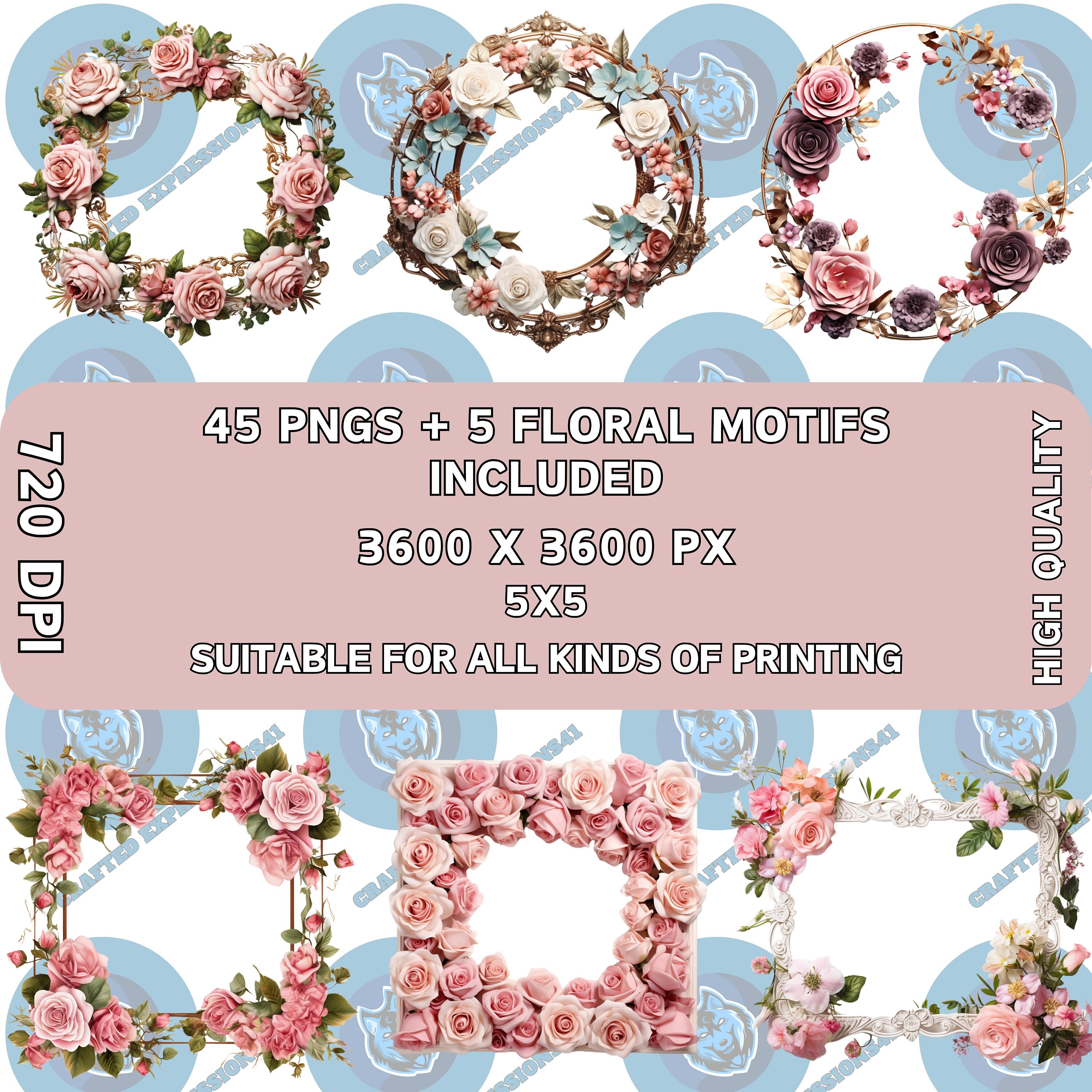 45 Rose Floral Oval Frame Clipart, Floral Frames, High Quality, Digital ...