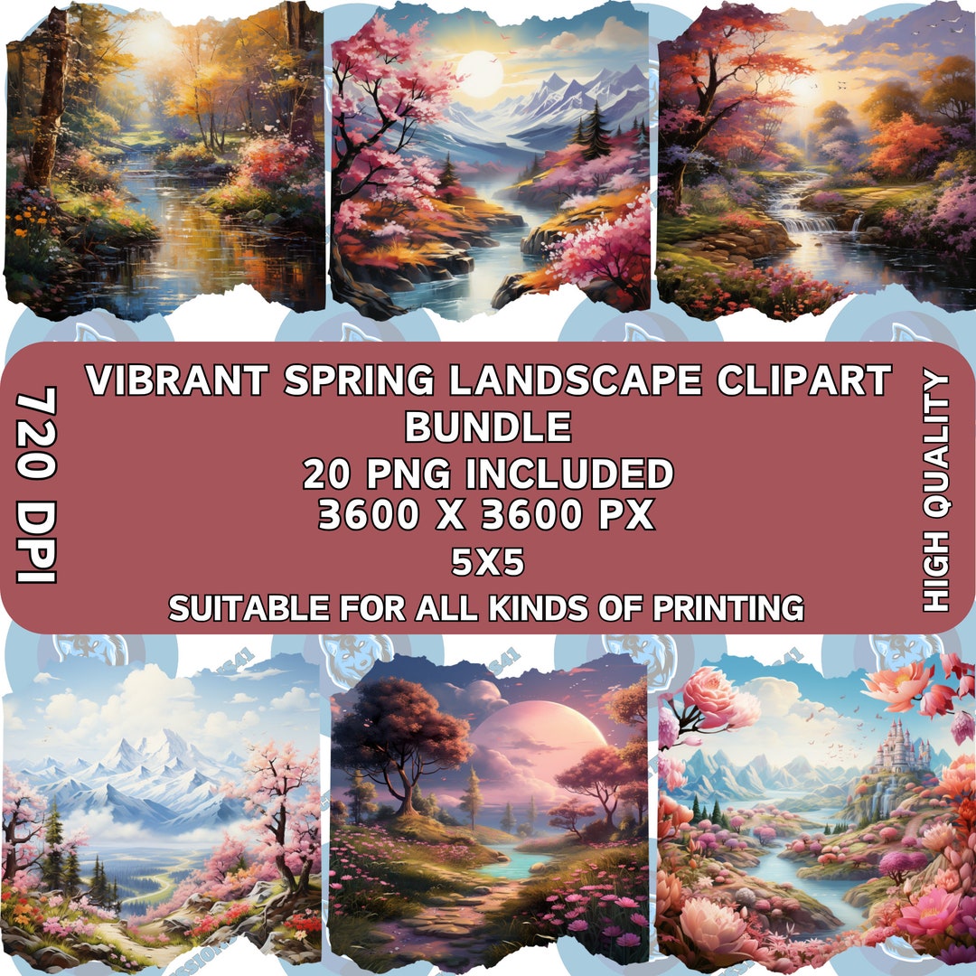 Vibrant Spring Landscape Clipart Bundle - Nature-inspired Digital ...
