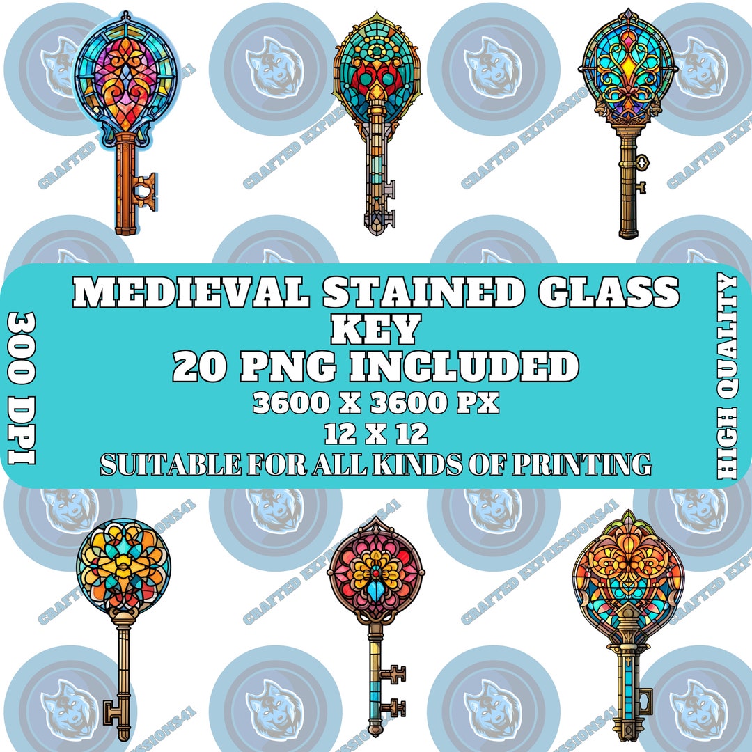 Medieval Stained Glass Key Clipart - Gothic Cathedral Design - Colored ...